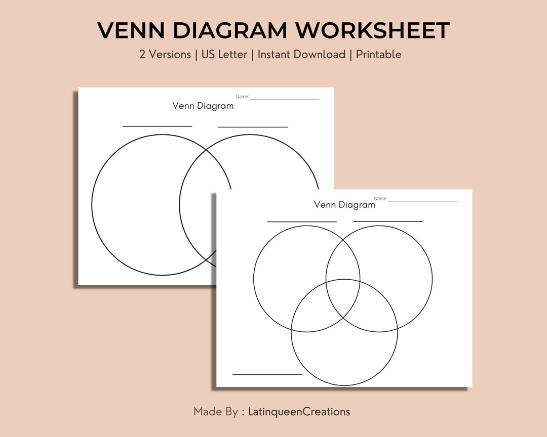 Venn Diagram Compare and Contrast Worksheet 2 Circle 3 Circle - Etsy