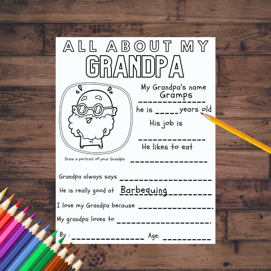 All About My Grandpa Interview Grandpa 8.5 X 11 Gifts - Etsy