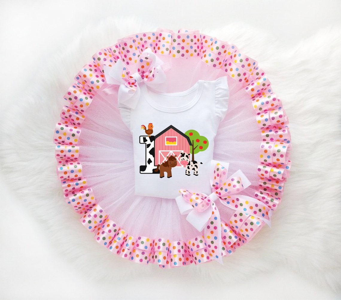 1st 2nd 3rd Birthday FARM Girl Outfit, PINK Farm Animal Baby Girl Tutu ...