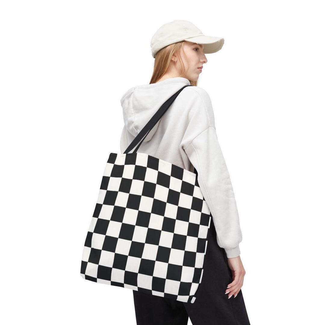 Black and White Checkered Tote Bag | Aesthetic Reusable Canvas Bag ...