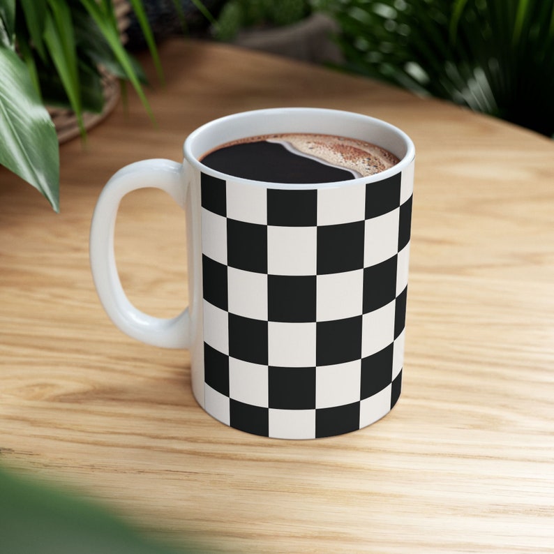 Black and White Checkered Mug, Checkered Ceramic Mug, Black and White ...