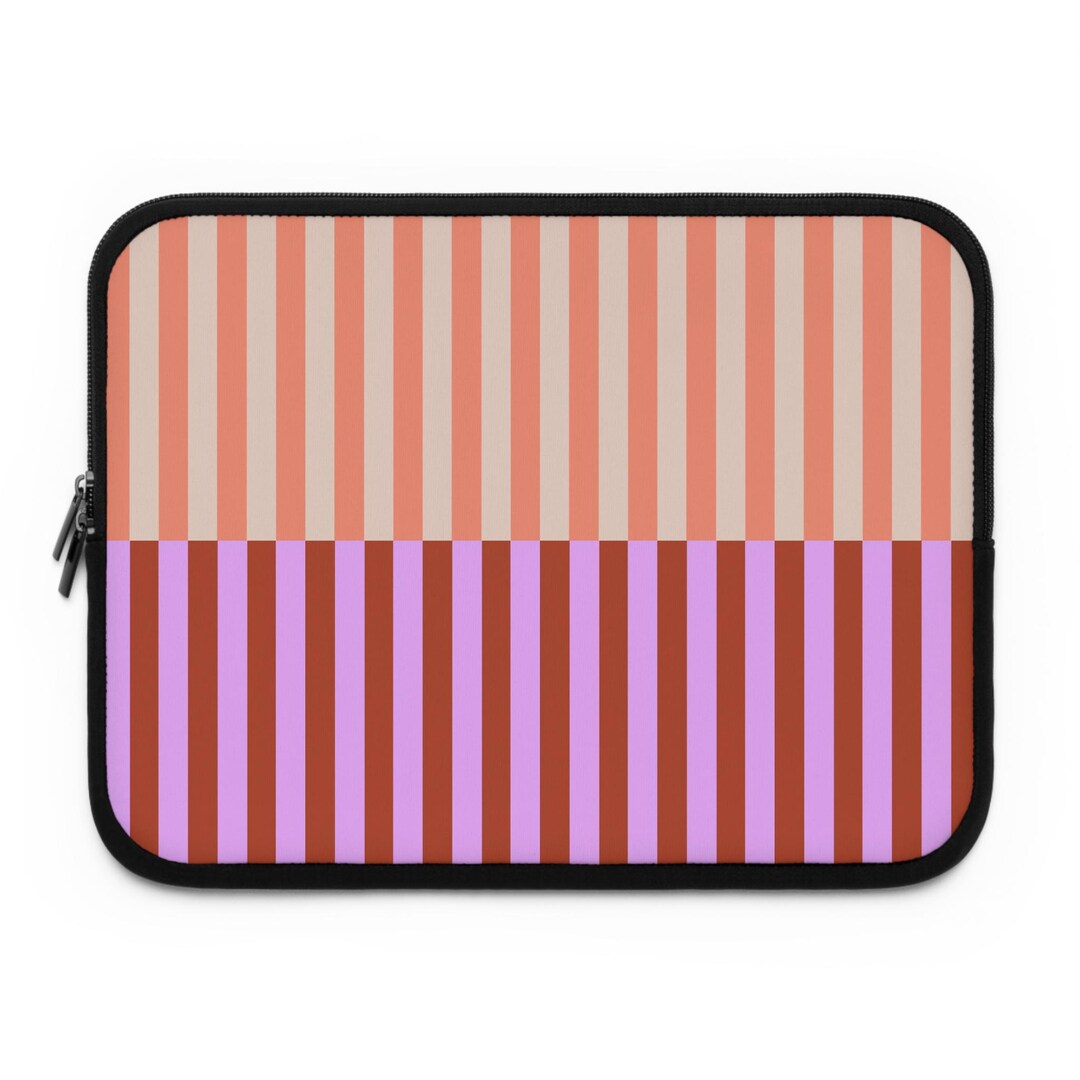 Striped Laptop Sleeve, Trendy Statement Laptop Case, Peach Plum Design ...