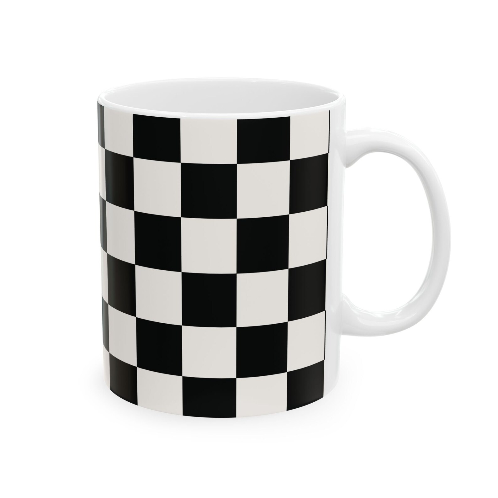 Black and White Checkered Mug, Checkered Ceramic Mug, Black and White ...