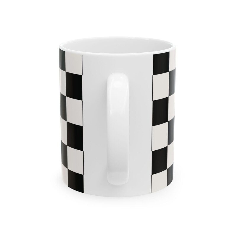 Black and White Checkered Mug, Checkered Ceramic Mug, Black and White ...