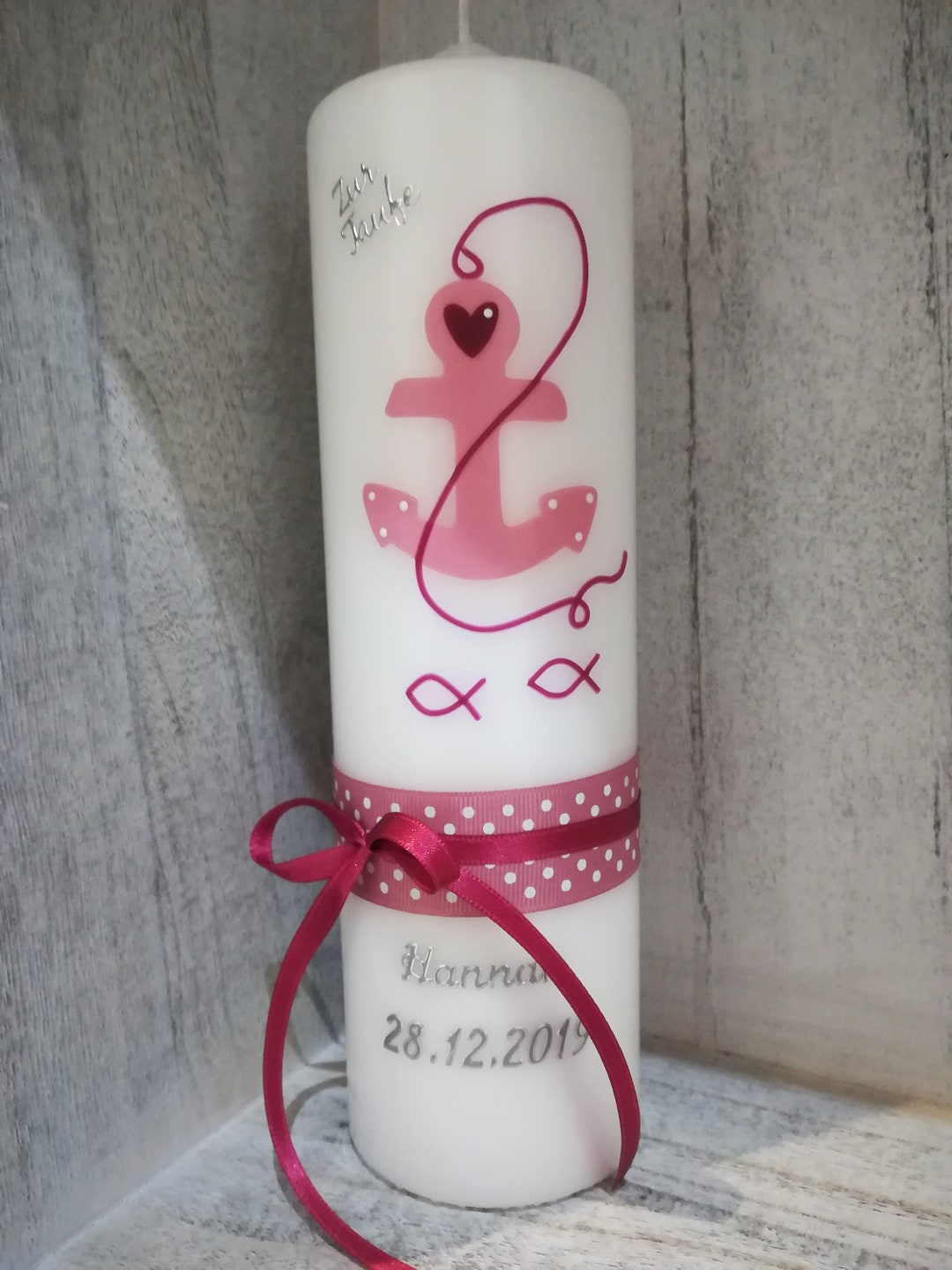 Taufkerze Oder Konfirmationskerze Mit Rosa Anker Und - Etsy