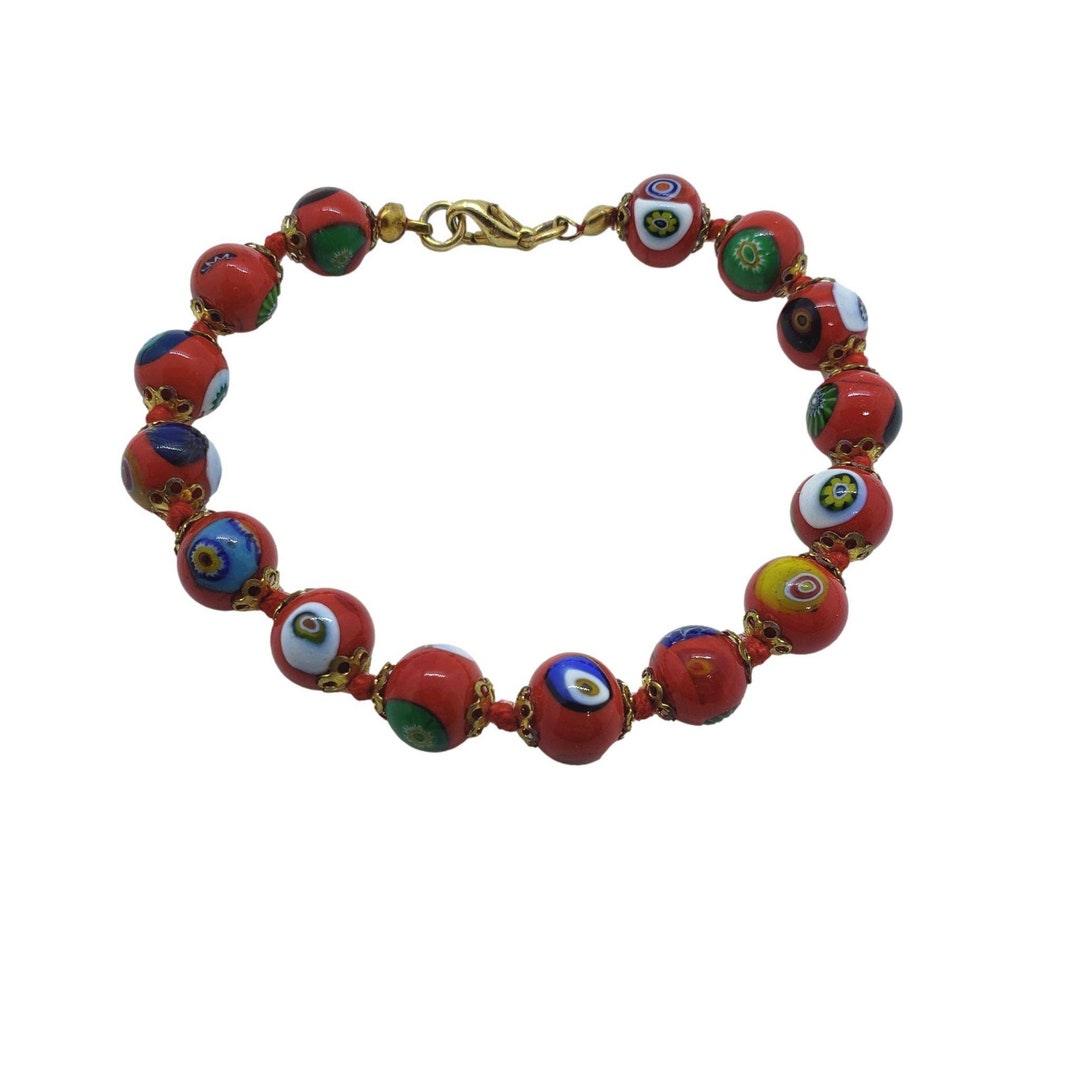 Vintage Italian Murano Glass Beads Millefiori Bracelet, Approx. 7.36 ...
