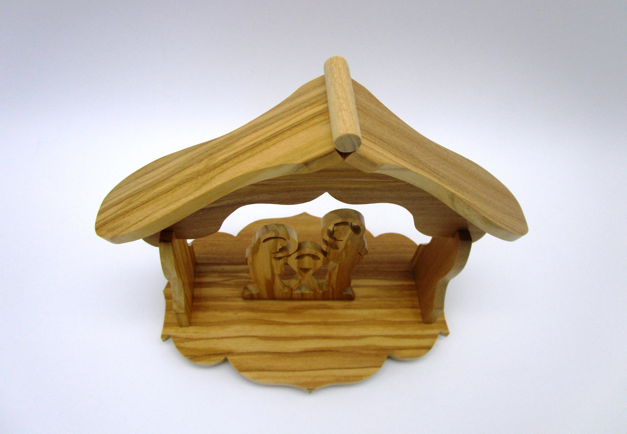 Stylized Olive Wood Crib Hut Nativity Artistic Fretwork | Etsy