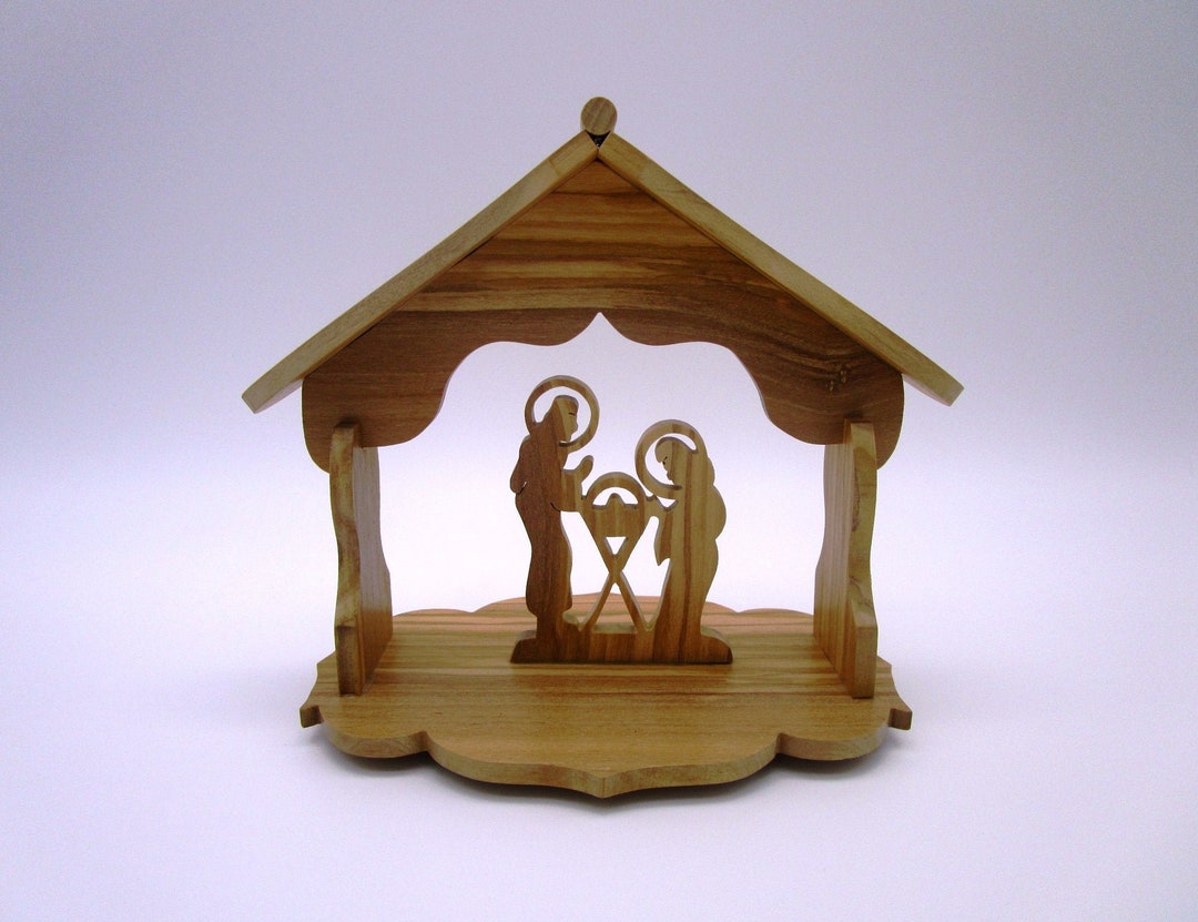 Stylized Olive Wood Crib, Hut, Nativity, Artistic Fretwork, Handmade ...
