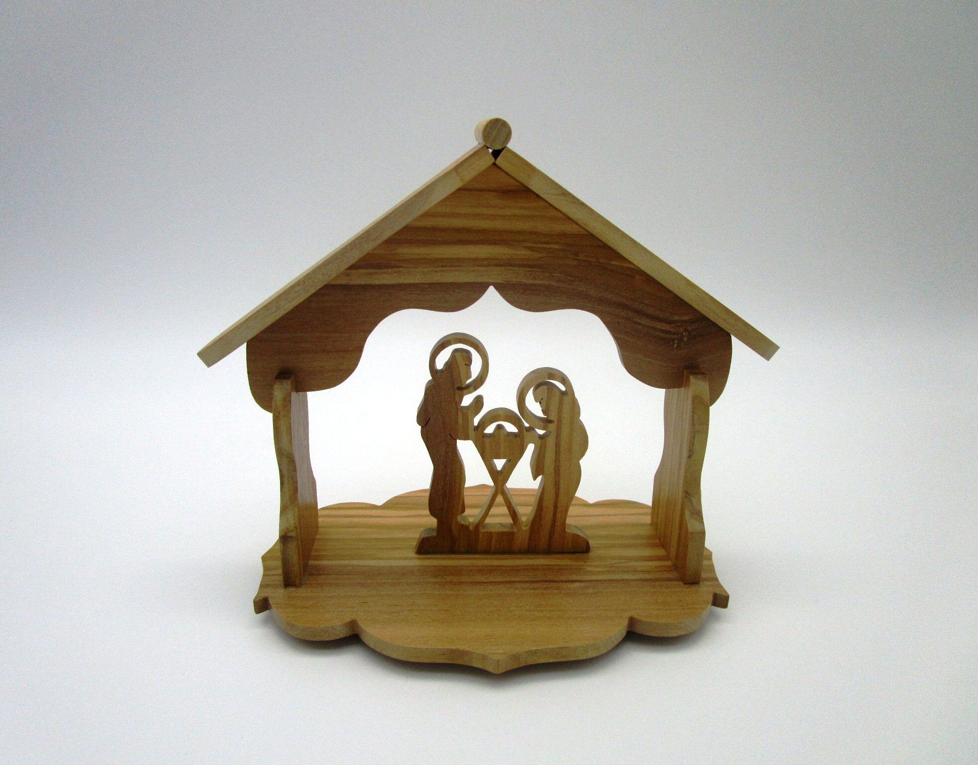 Stylized Olive Wood Crib Hut Nativity Artistic Fretwork | Etsy