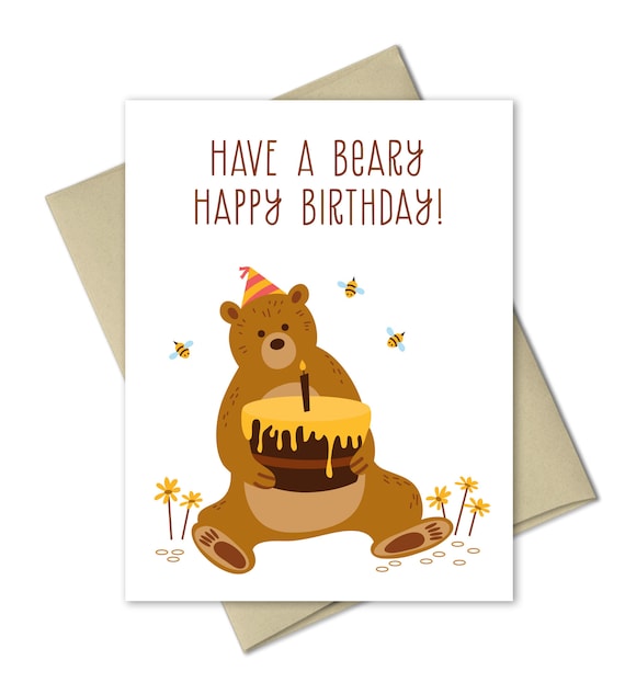 Bear Birthday card Birthday Greeting Kids Birthday Beary | Etsy