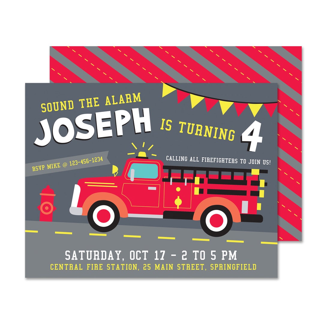 Fire Truck Birthday Party Invite Fire Station Party Invitation Boy ...