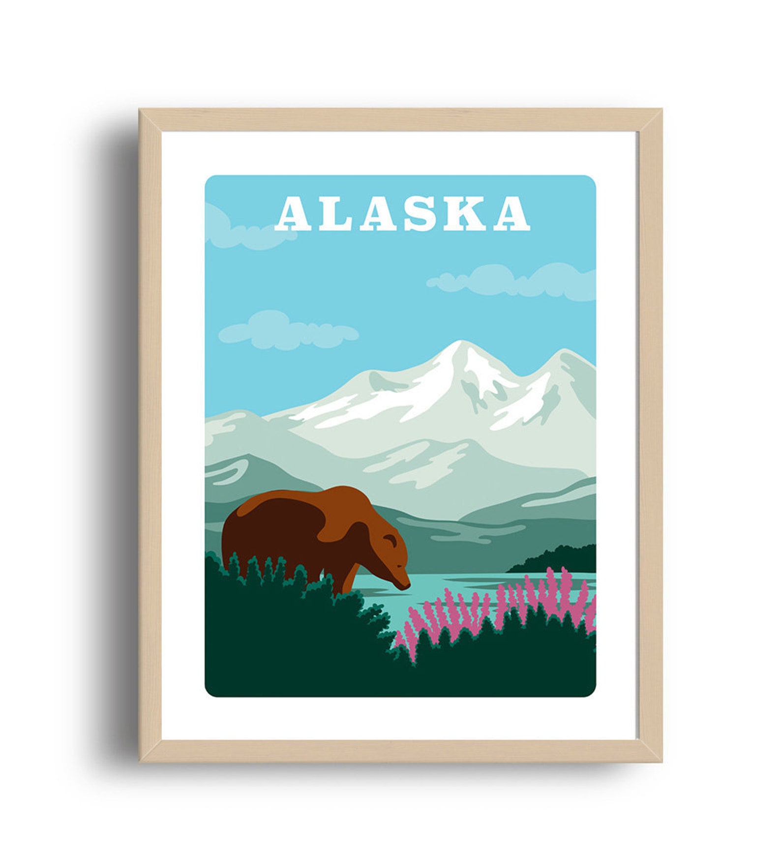 Alaska State Print Home Decor Alaska Illustration Wall Art Museum Art ...