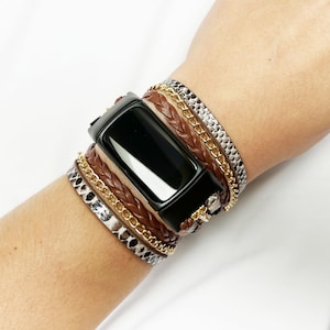 Gold Boho Fitbit CHARGE 5 6 Band Unisex Luxury Vegan Leather Wristband ...