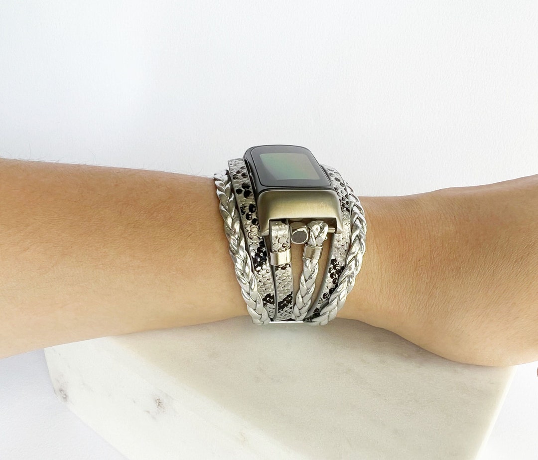 Silver Snake Fitbit CHARGE 6 5 Band Unisex Vegan Leather Braided Fitbit ...