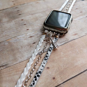 Silver White Boho Chic Apple Watch Band 38 40 41 42 44 45 49mm ...