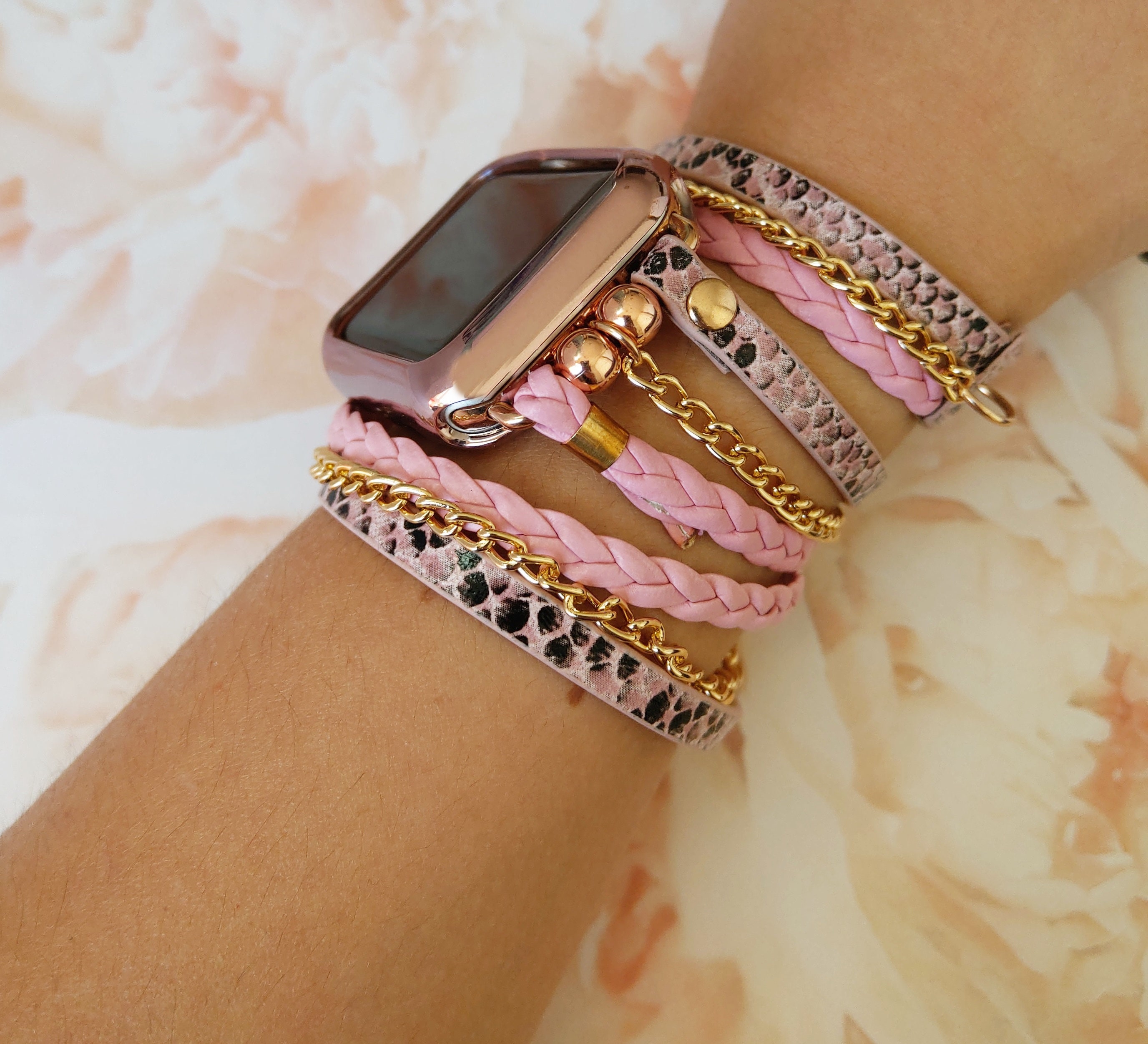 Pink Apple Watch Band 38 40 41 42 44 45mm Snakeskin Print - Etsy