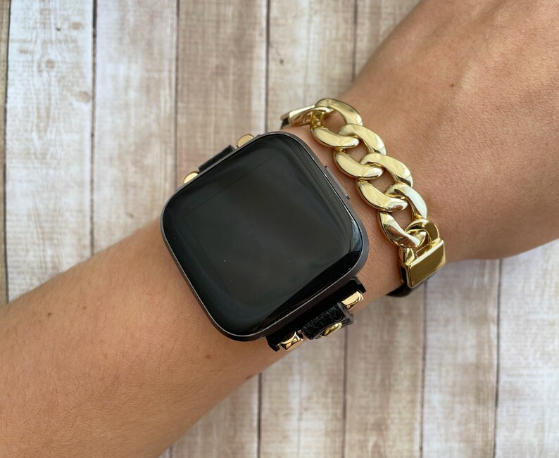 Unique Fitbit Versa Gold Chain Chain Leather Watch Band Unisex - Etsy