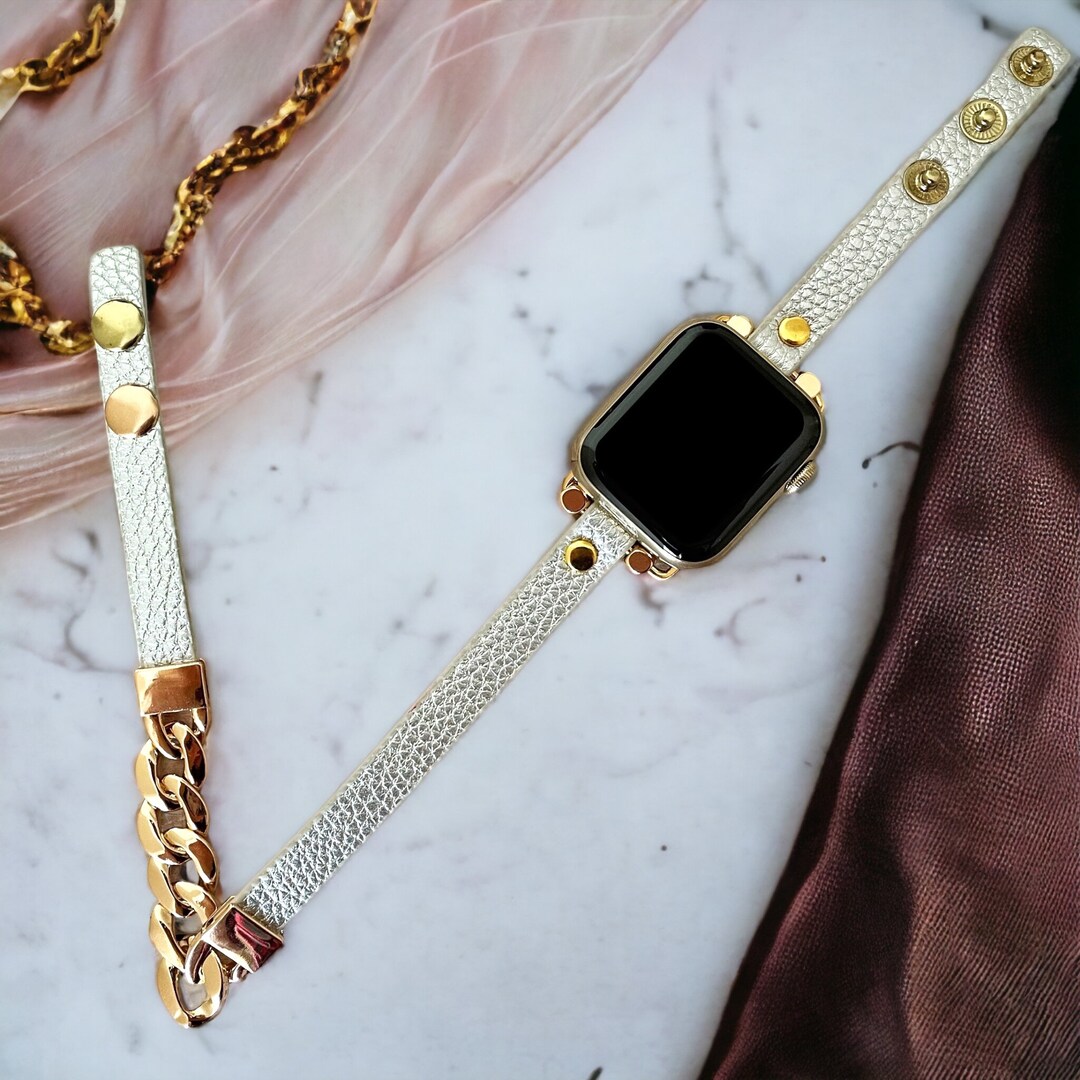 Posh Leather Gold Chain Apple Watch Bracelet 38 40 41 42 44 45 49mm ...