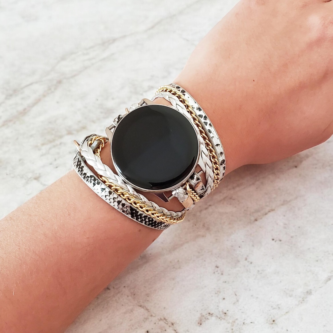 Braided Snake Print Vegan Leather Watch Band: Gold Chain Accent, Google ...