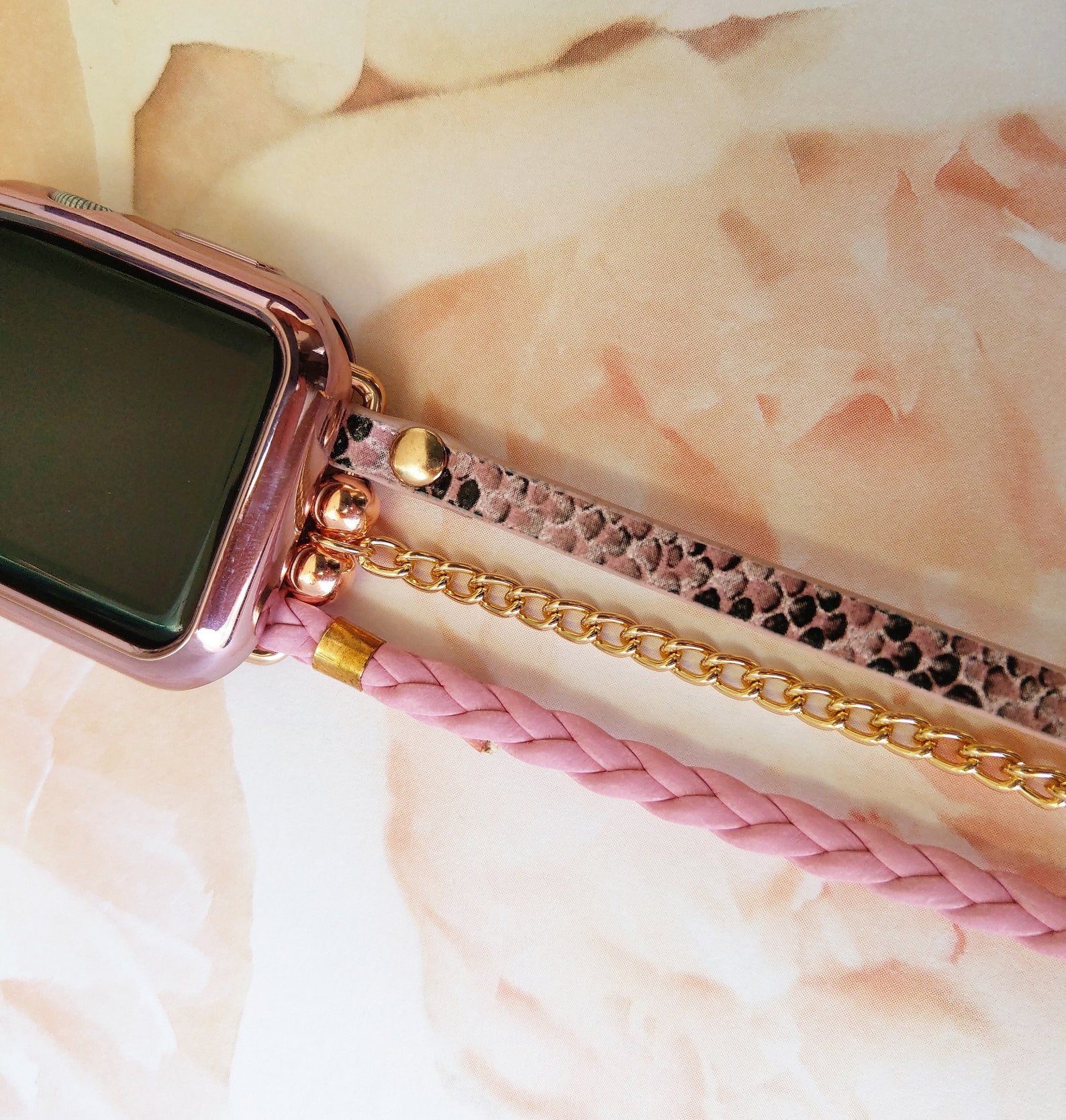Pink Apple Watch Band 38 40 41 42 44 45mm Snakeskin Print - Etsy