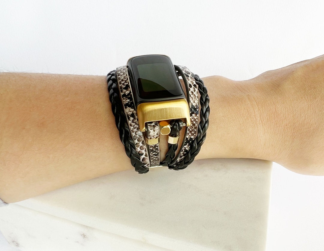 Snake Layered Fitbit CHARGE 5 6 Band, Unisex Leather Bracelet for ...