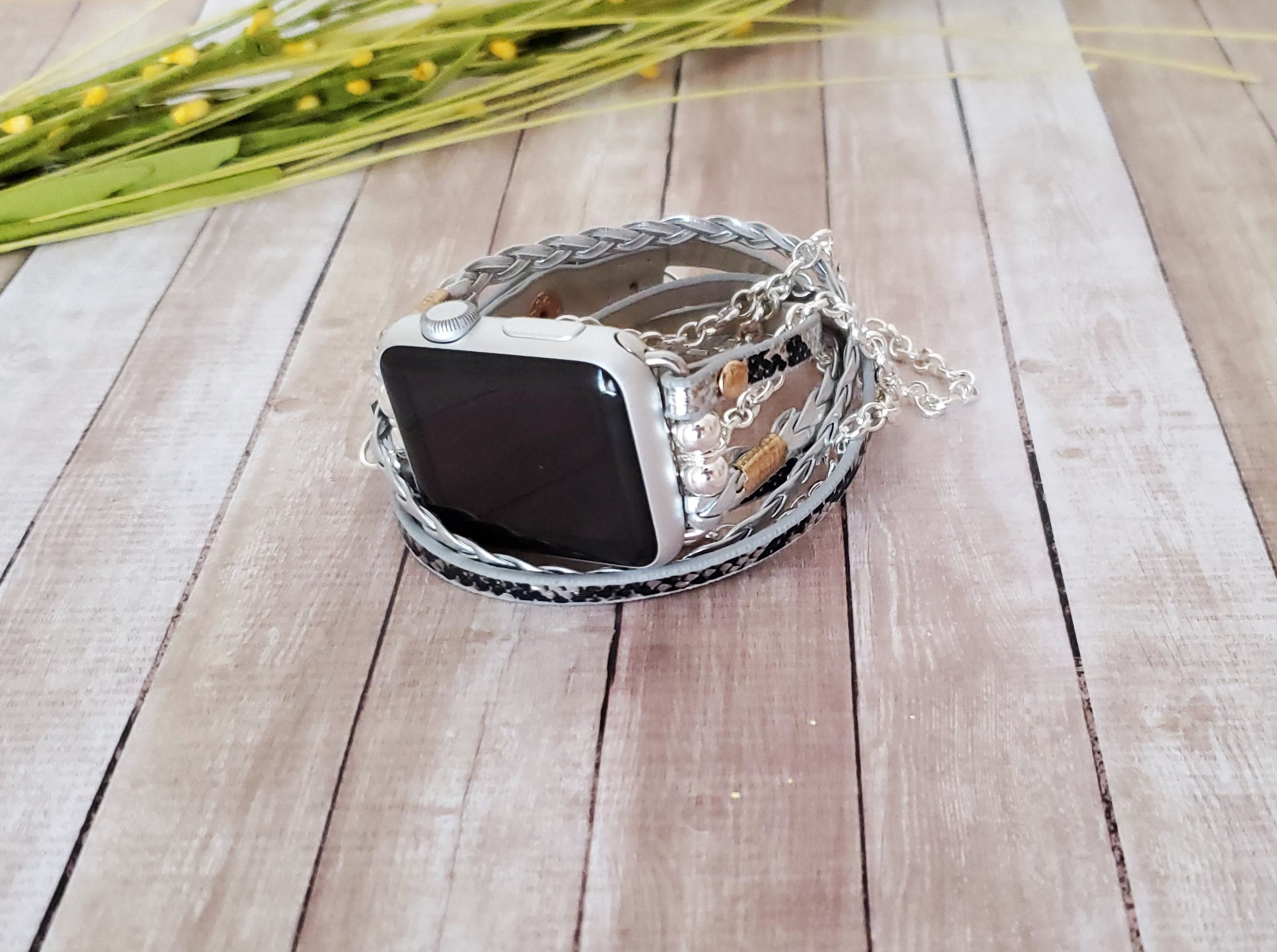 Boho Silver Chain Apple Watch Band: Snake Skin Wrap Bracelet - Etsy