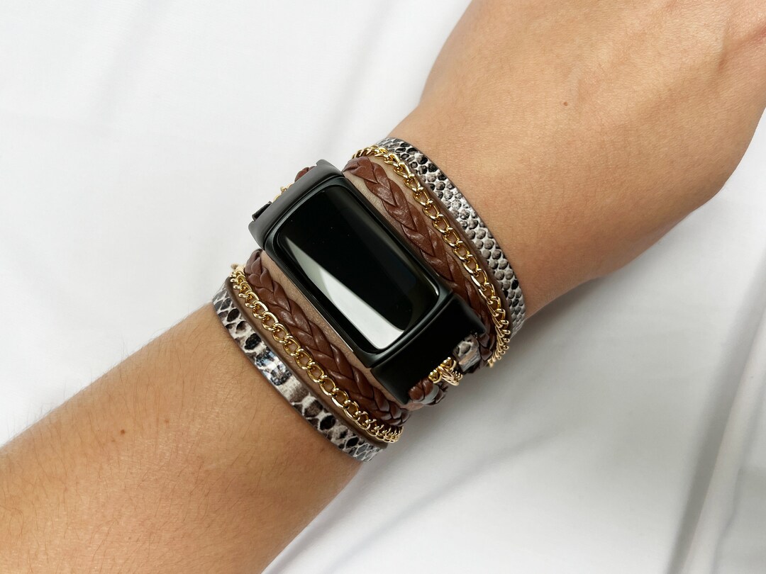 Boho Chic Fitbit Charge 5/6 Band: Brown Snakeskin Multi Wrap Bracelet ...