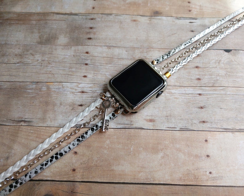 Silver White Boho Chic Apple Watch Band 38 40 42 44mm | Etsy