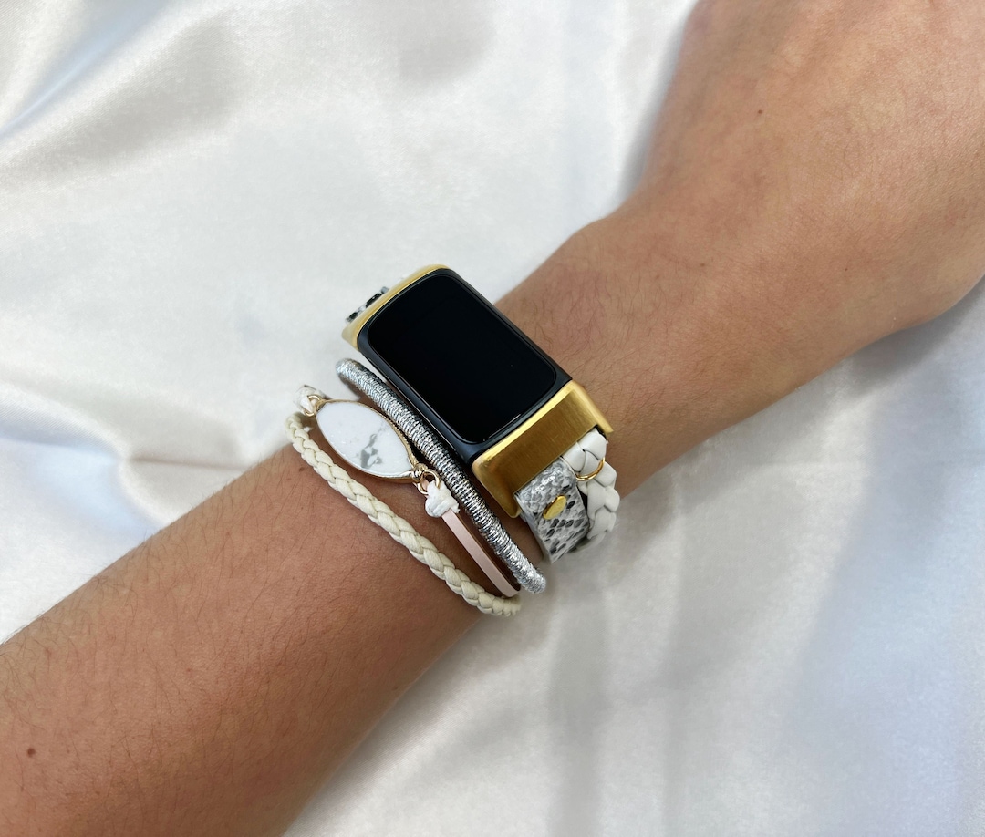 Fitbit Charge 6 5 Band, White Snake Skin Wristband for Fitbit, Fashion ...