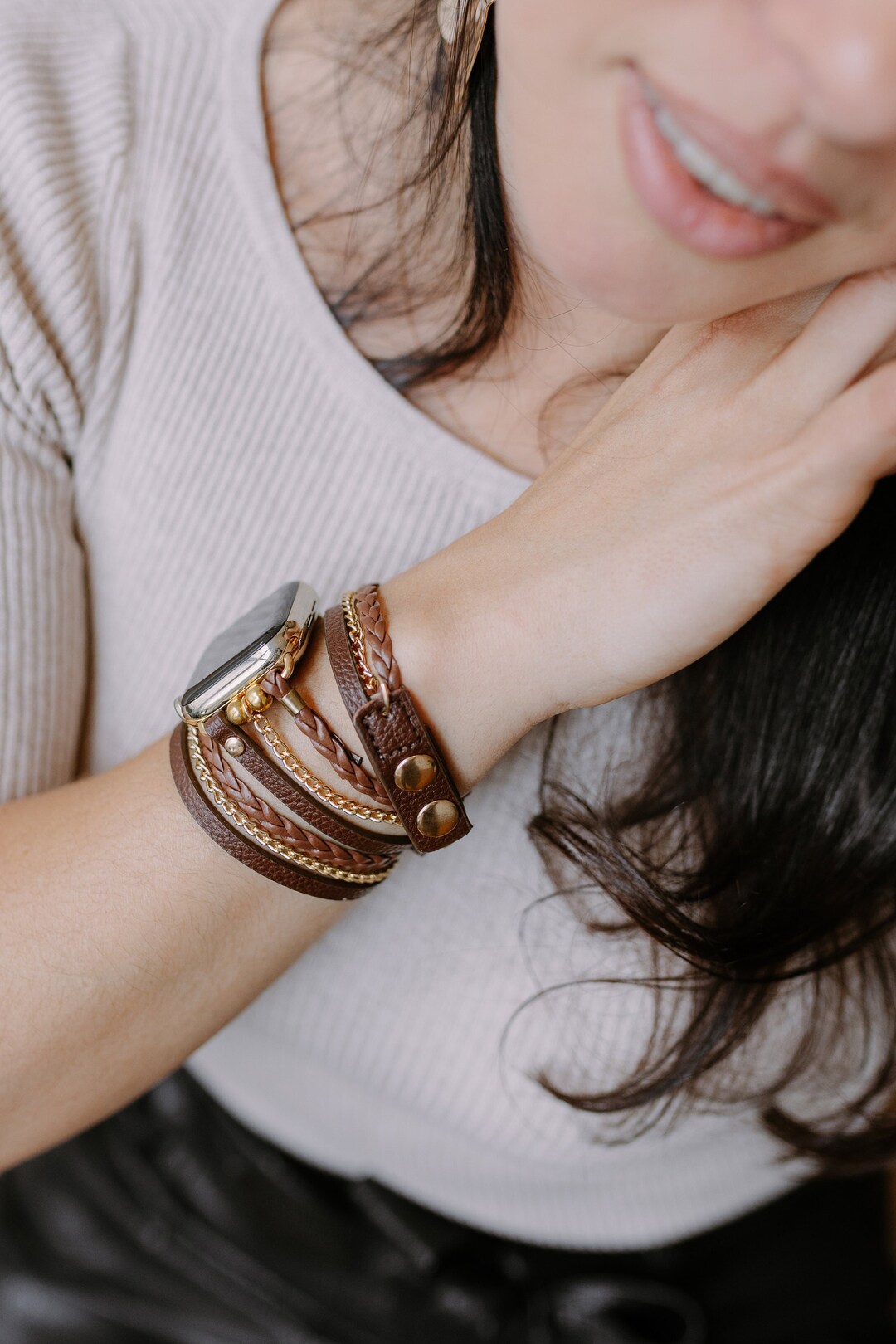 Brown Boho Apple Watch Band: Gold Chain Bracelet Strap - Etsy