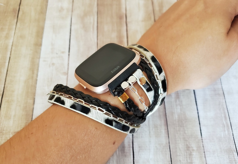 Leopard Print Boho Chic Fitbit Versa Band Vegan Leather Wrap | Etsy