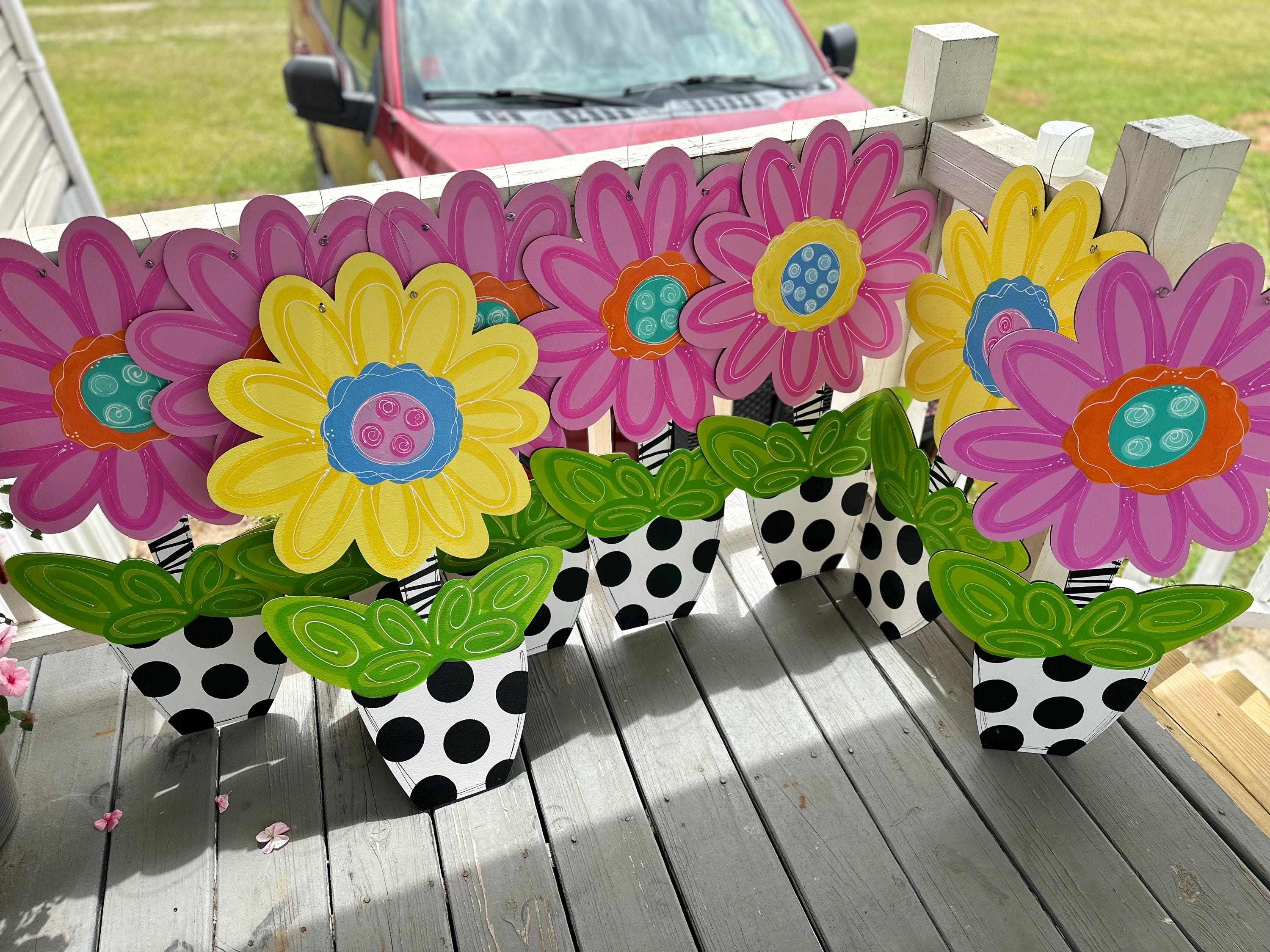 Personalized Funky Flower Door Hanger: Hand-painted Spring Decor - Etsy
