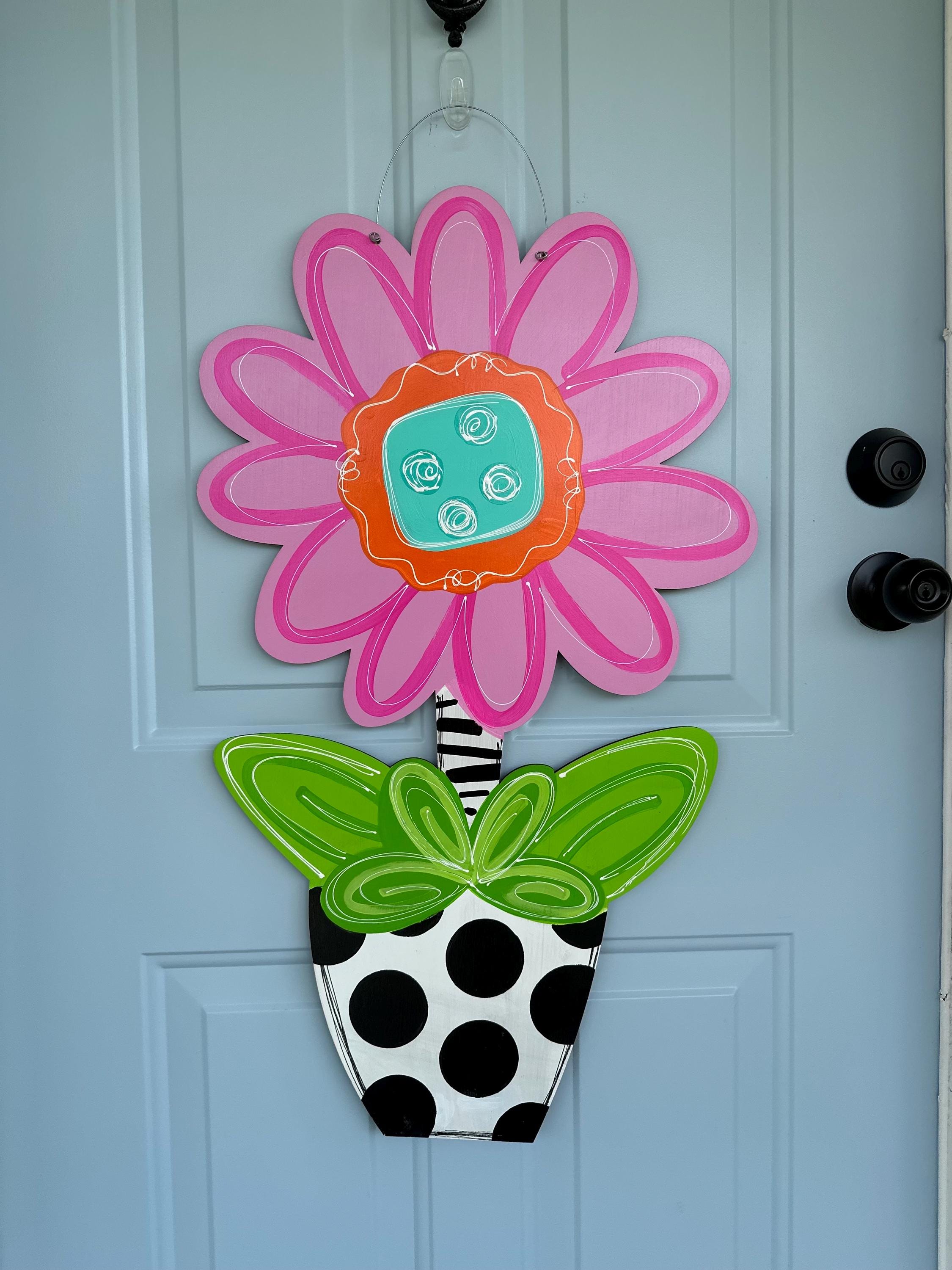 Personalized Funky Flower Door Hanger: Hand-painted Spring Decor - Etsy
