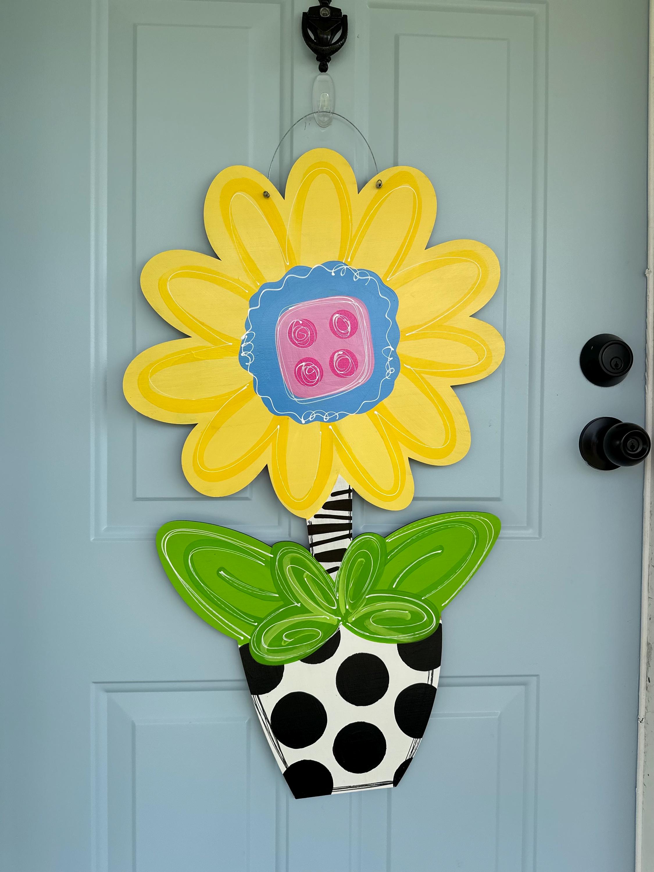 Personalized Funky Flower Door Hanger: Hand-painted Spring Decor - Etsy