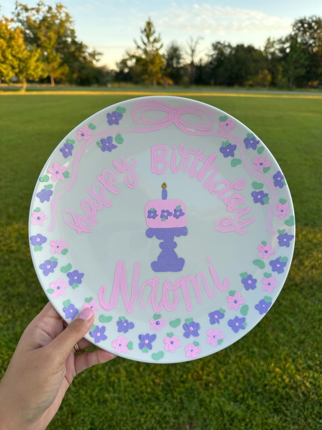 Personalized Handpainted Birthday Plate: Cake & Gingham - Etsy