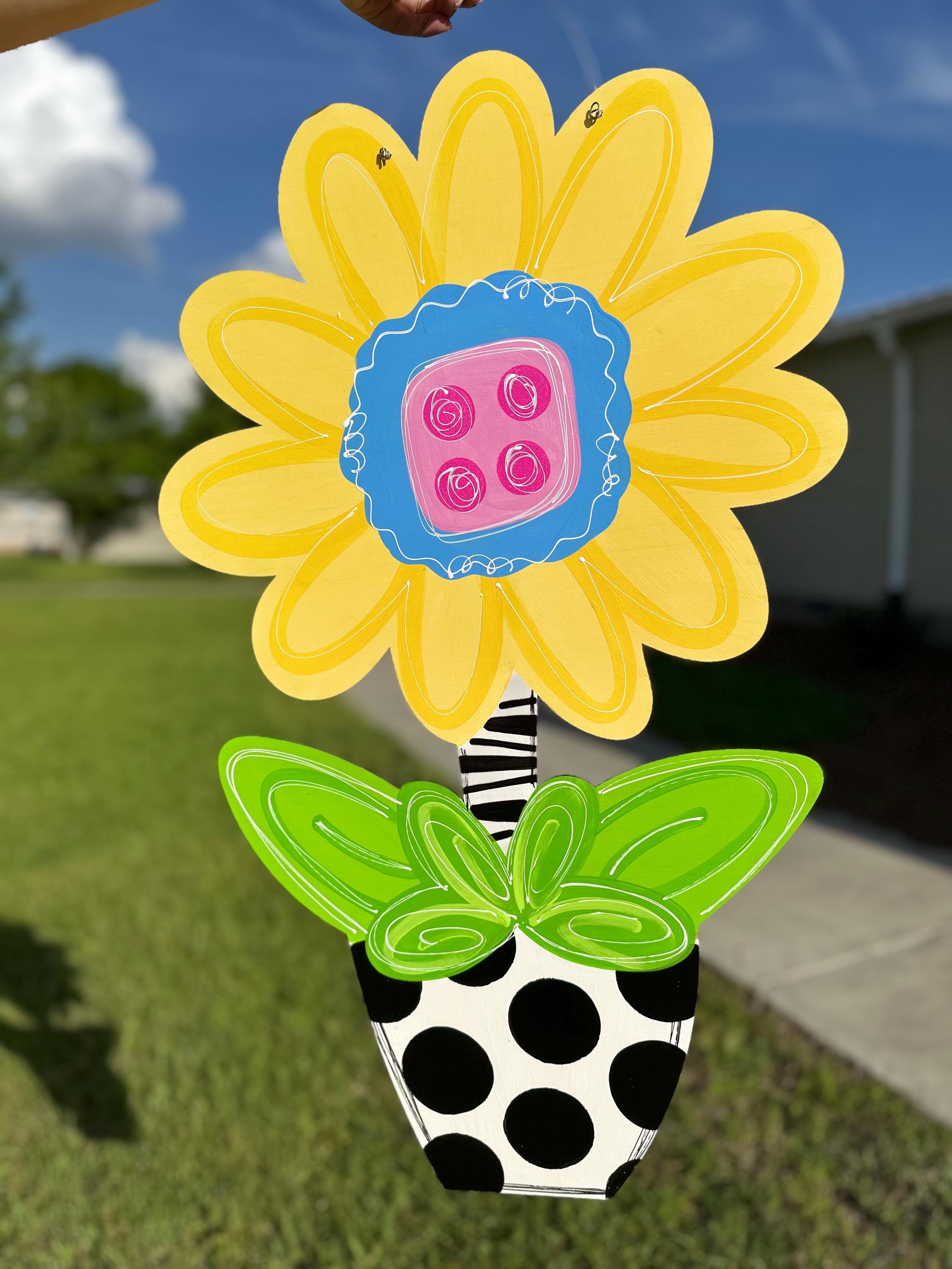 Personalized Funky Flower Door Hanger: Hand-painted Spring Decor - Etsy