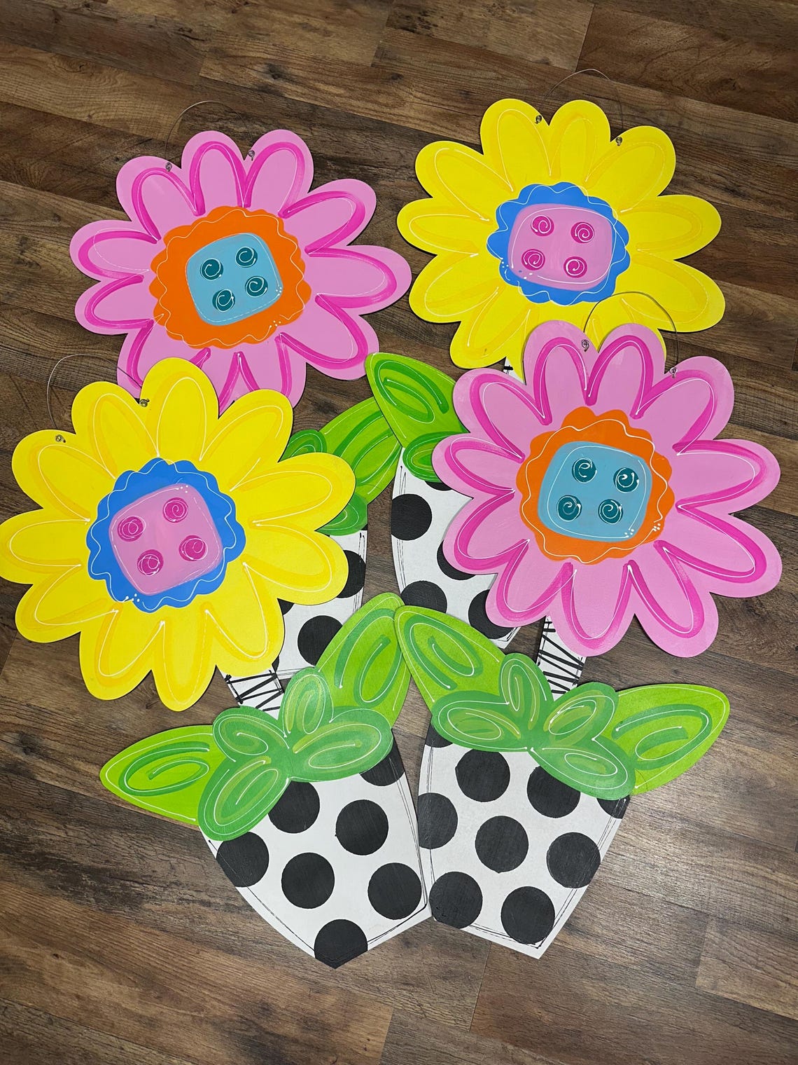 Personalized Funky Flower Door Hanger: Hand-painted Spring Decor - Etsy