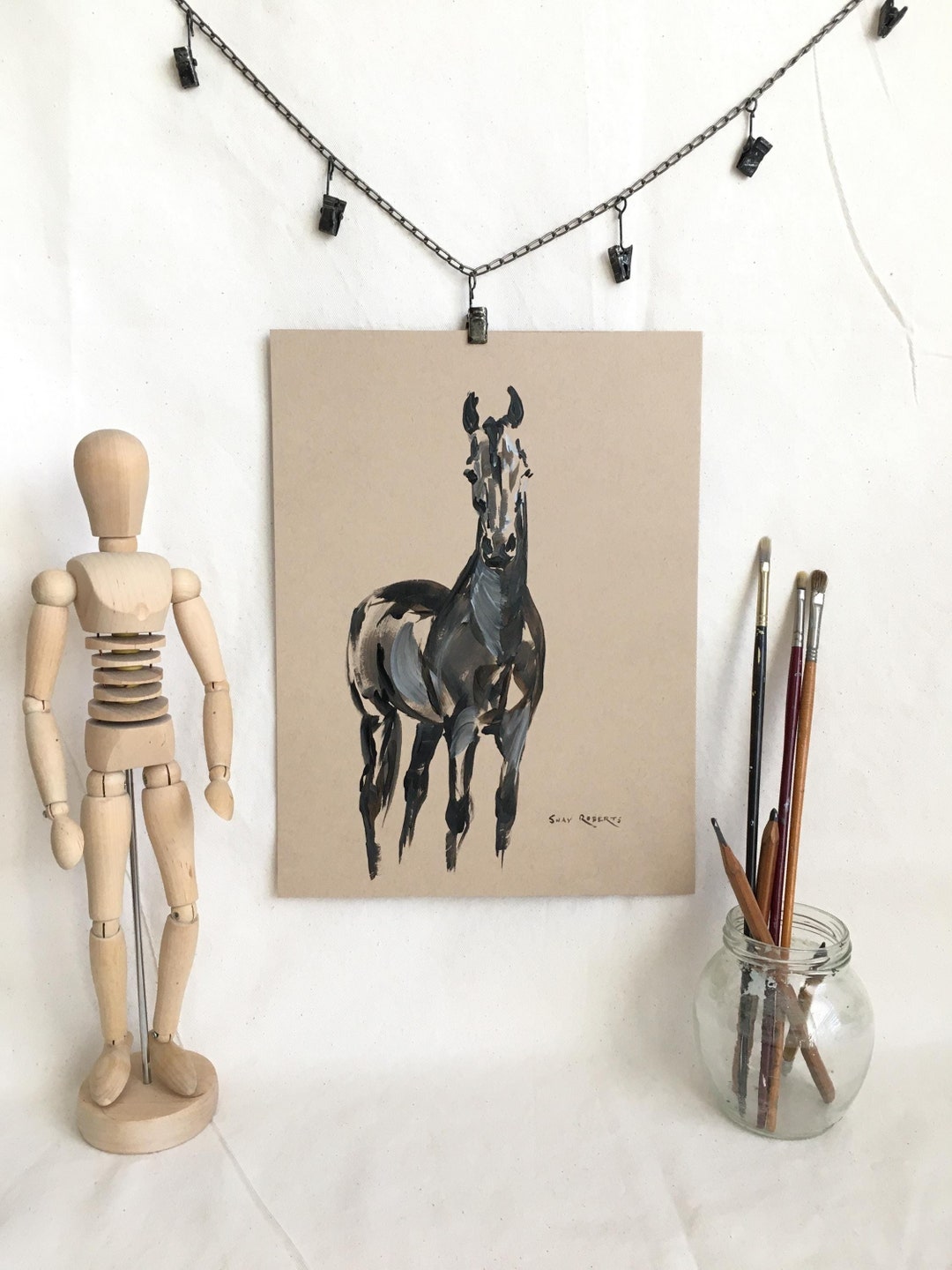 Horse Art/original/horse Sketch in Acrylic/9x12/tone Sketch on Kraft ...