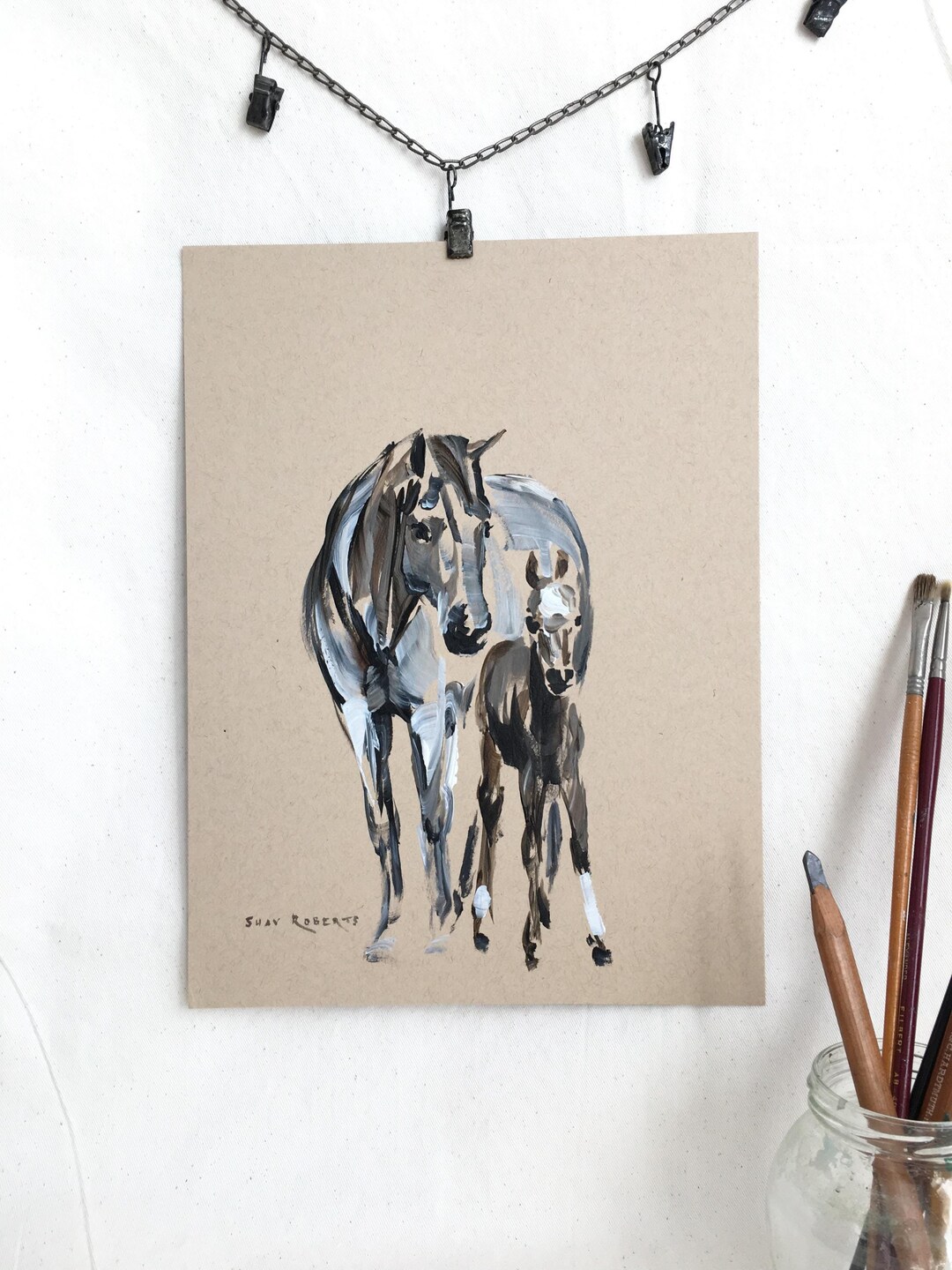 Horse Art/original/horse Sketch in Acrylic/9x12/tone Sketch on Kraft ...