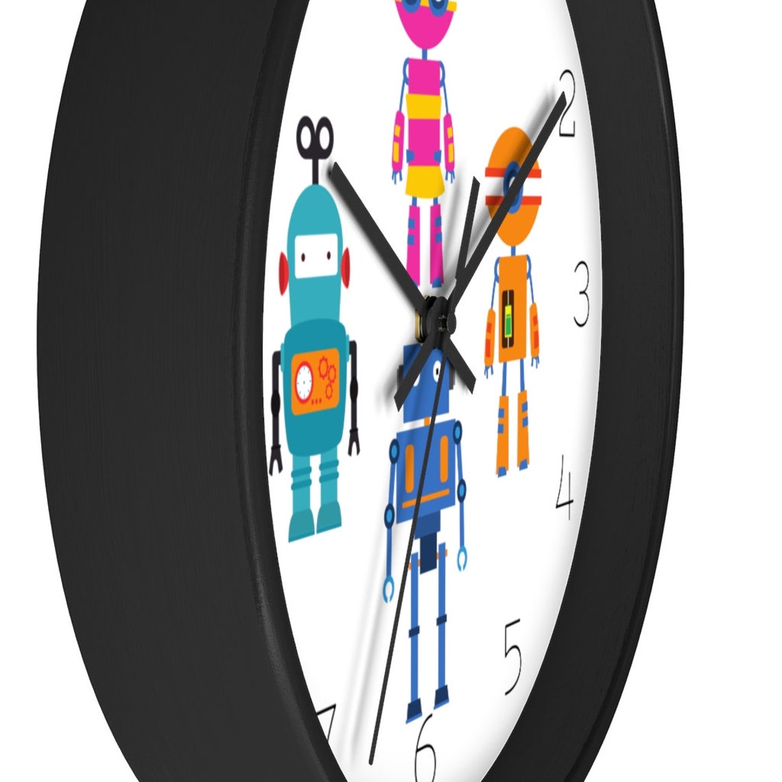 Friendly Robots Wall Clock for Children Kids' Playroom, Childrens ...