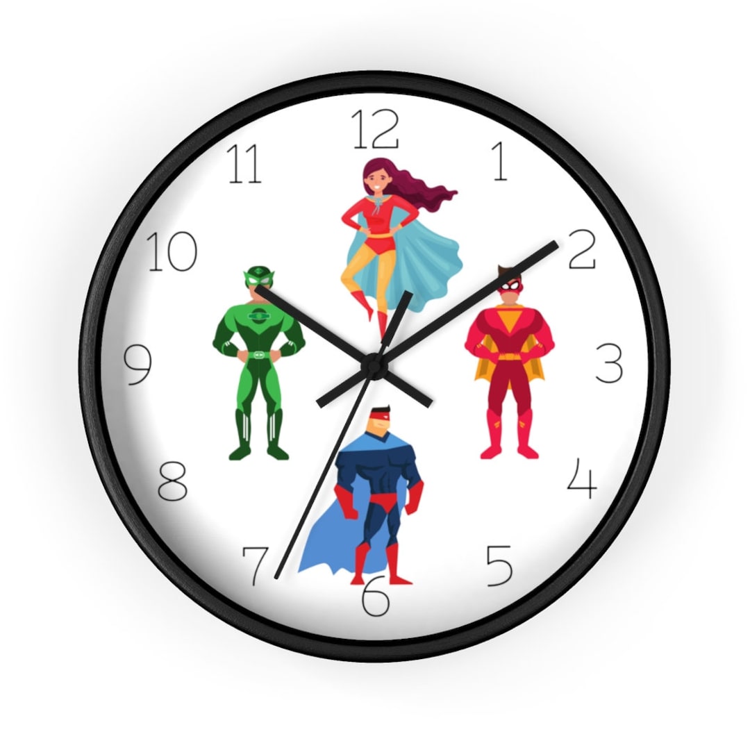 Superheroes Wall Clock for Children Kids' Playroom, Childrens' Bedroom ...