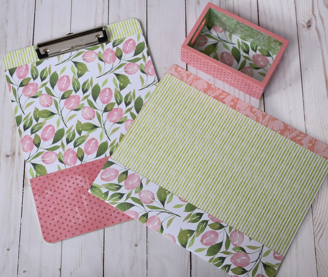 Floral Desk Organizer Set: Decoupage Clipboard, File Folder, Crate - Etsy