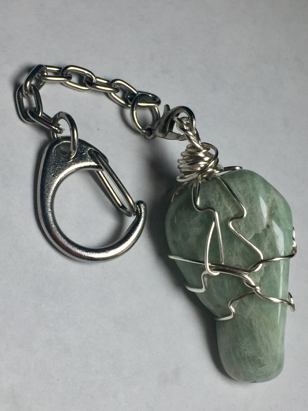 Amazonite Keychain Wire Wrapped Stone Pendant - Etsy