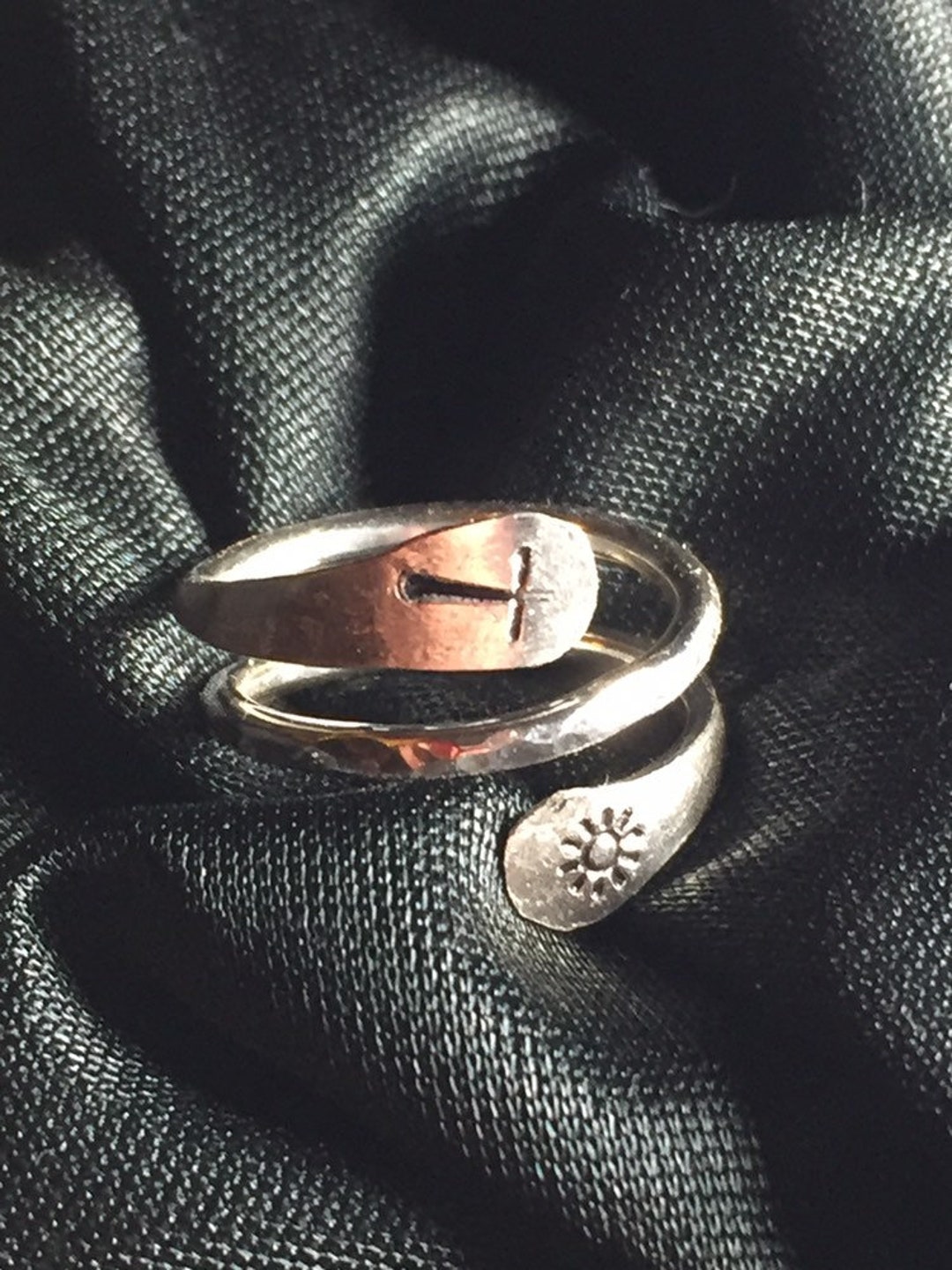 Cross and Sun Spiral Wrap Ring Sterling Silver Size 5.5 - Etsy