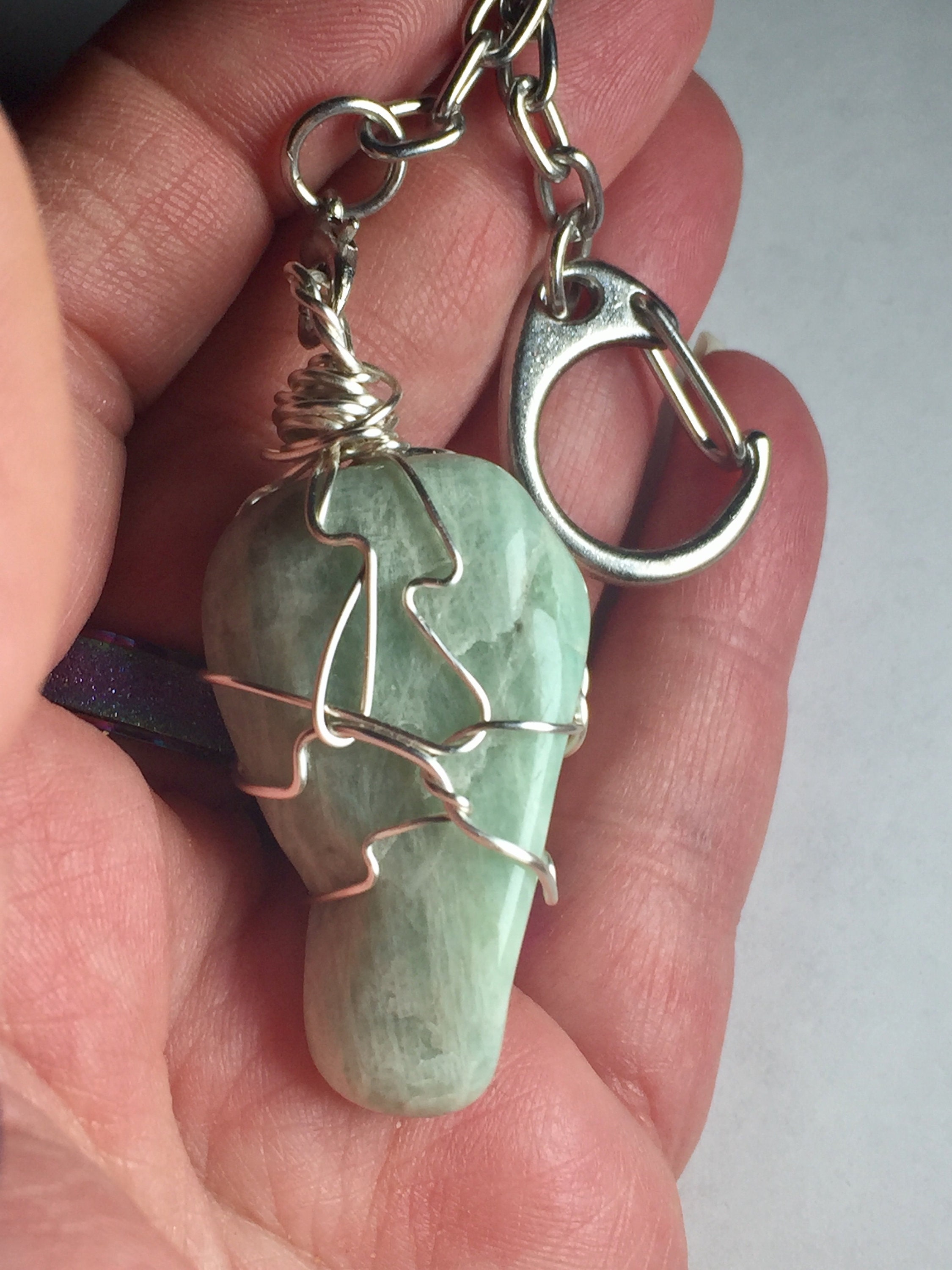 Amazonite Keychain Wire Wrapped Stone Pendant - Etsy