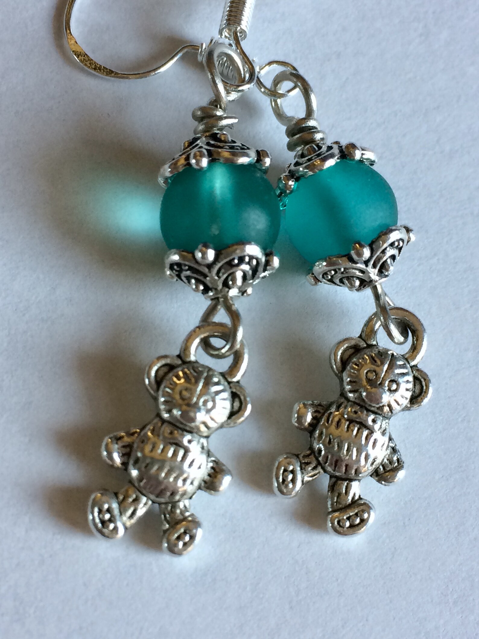 Tiny Teddy’s Little Bear Earrings With Frosted Glass Bead - Etsy