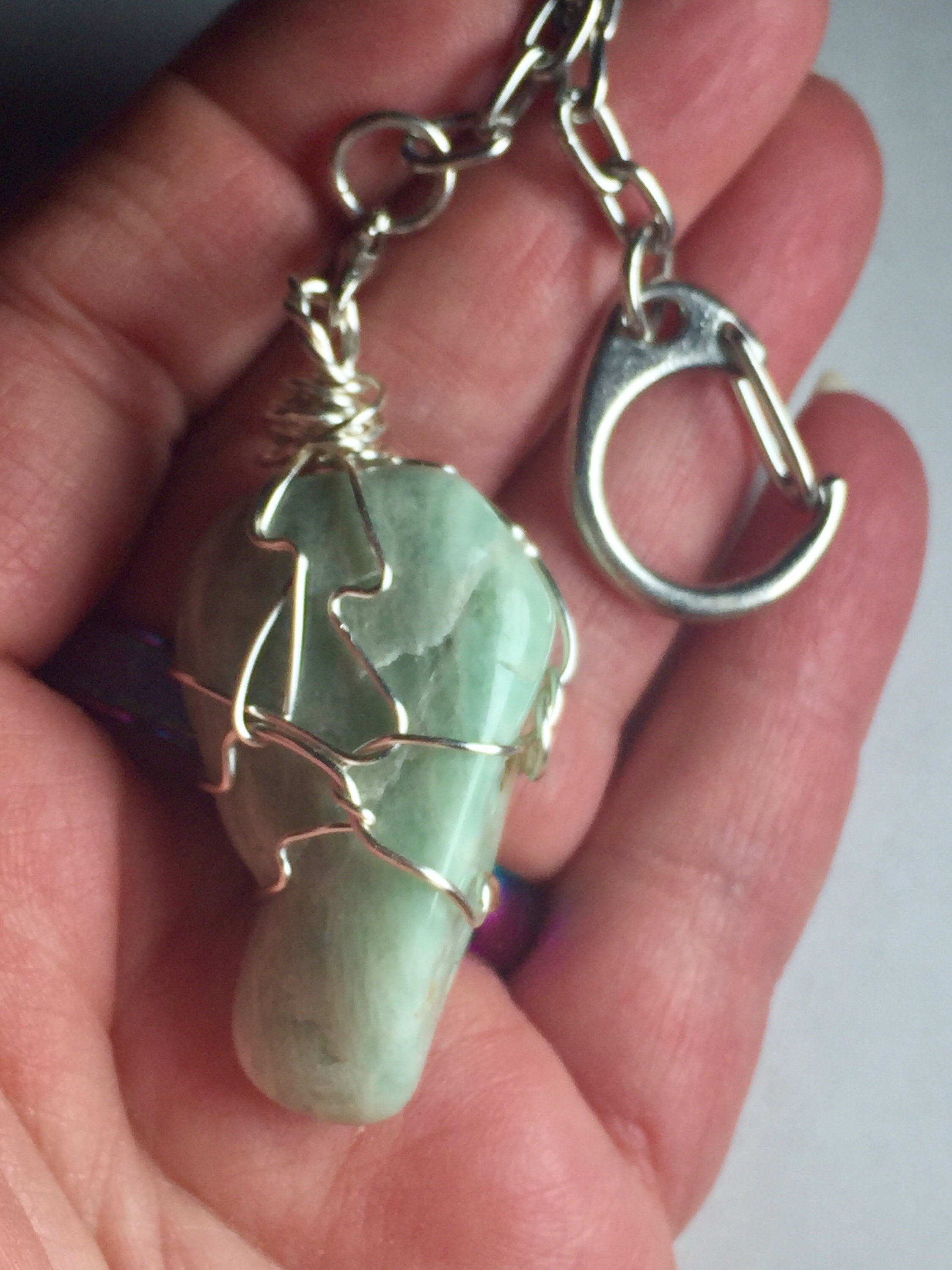 Amazonite Keychain Wire Wrapped Stone Pendant - Etsy
