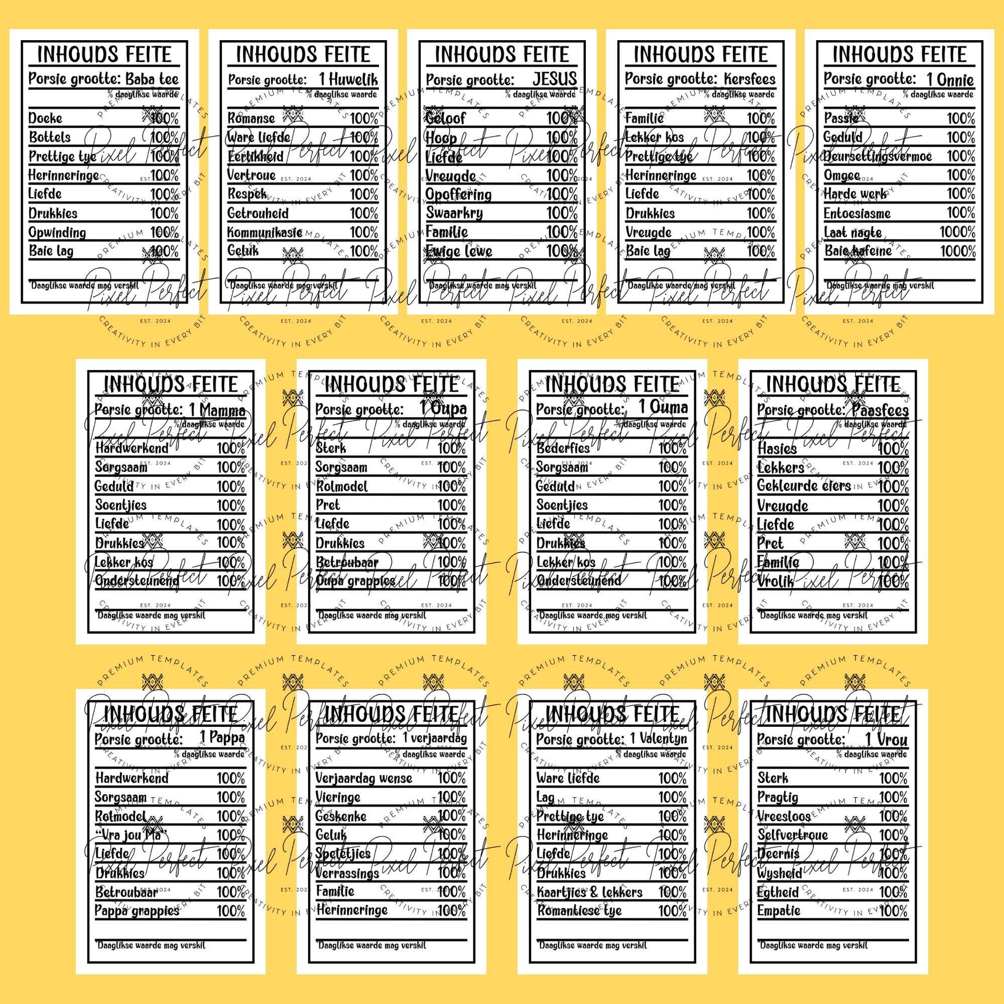 Afrikaans Nutrition Facts Label Designs: PNG, SVG (digital Download) - Etsy