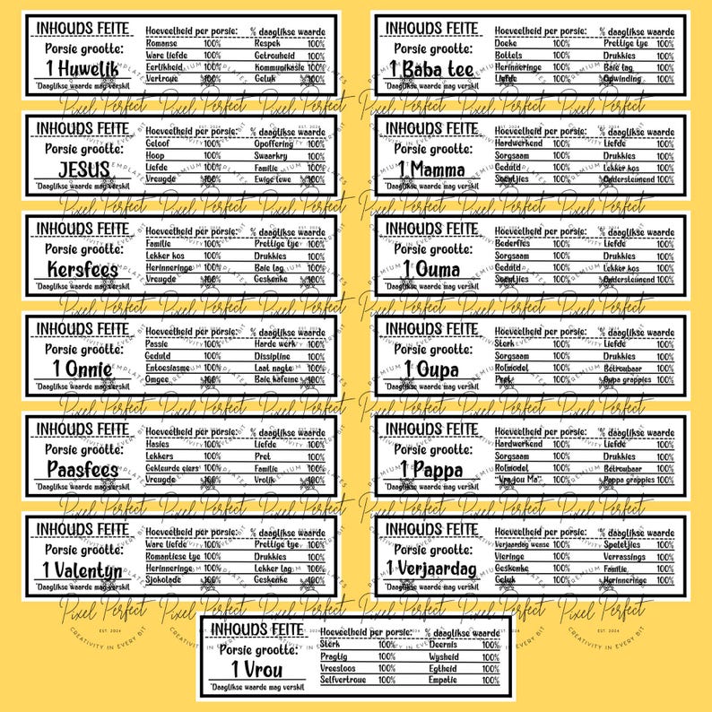 Afrikaans Nutrition Facts Label Designs: PNG, SVG (digital Download) - Etsy
