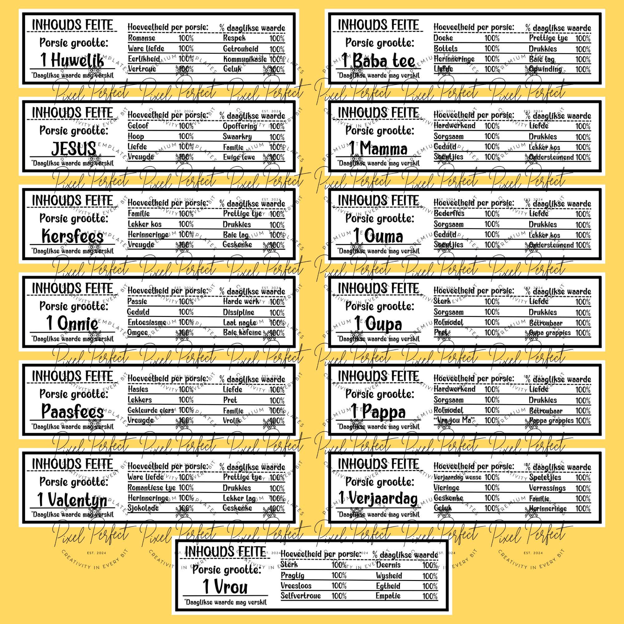 Afrikaans Nutrition Facts Label Designs: PNG, SVG (digital Download) - Etsy